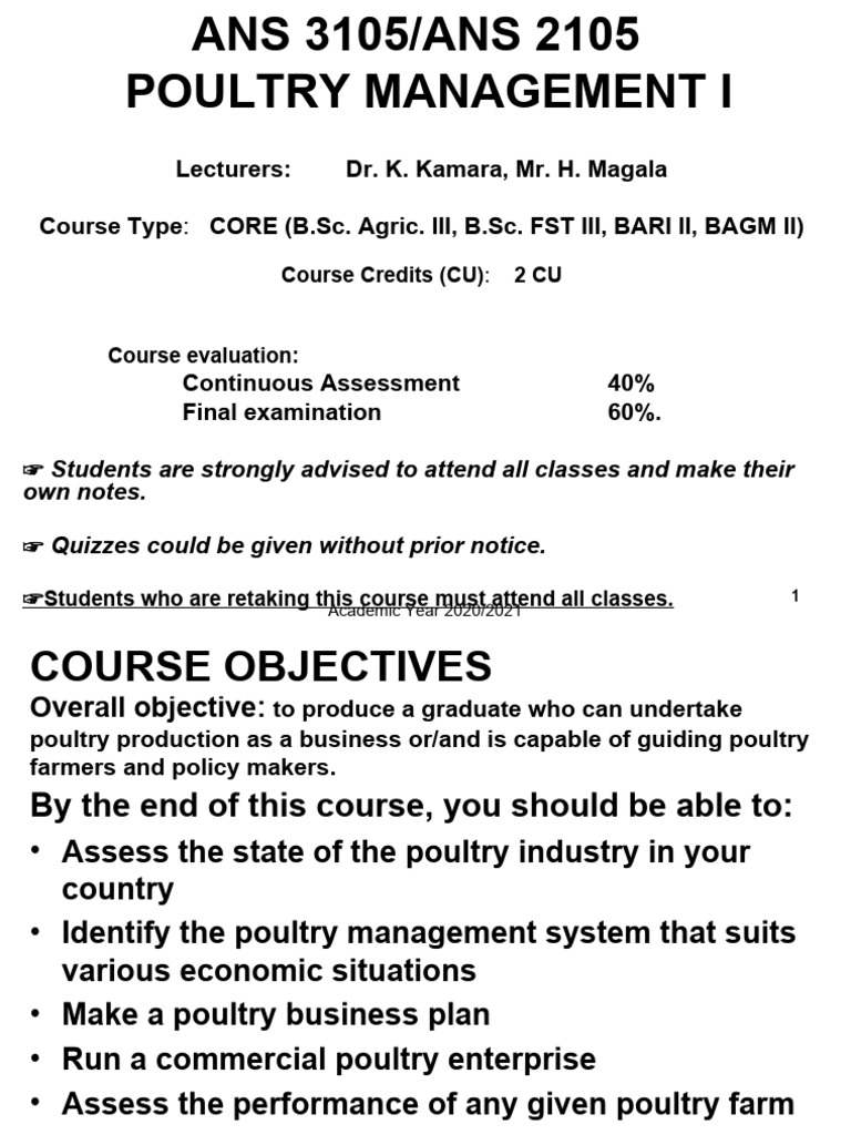 Poultry Management Course Overview | PDF | Chicken | Poultry