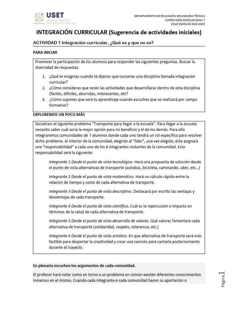 Actividades de Integración Curricular en Secundaria | PDF | Plan de ...