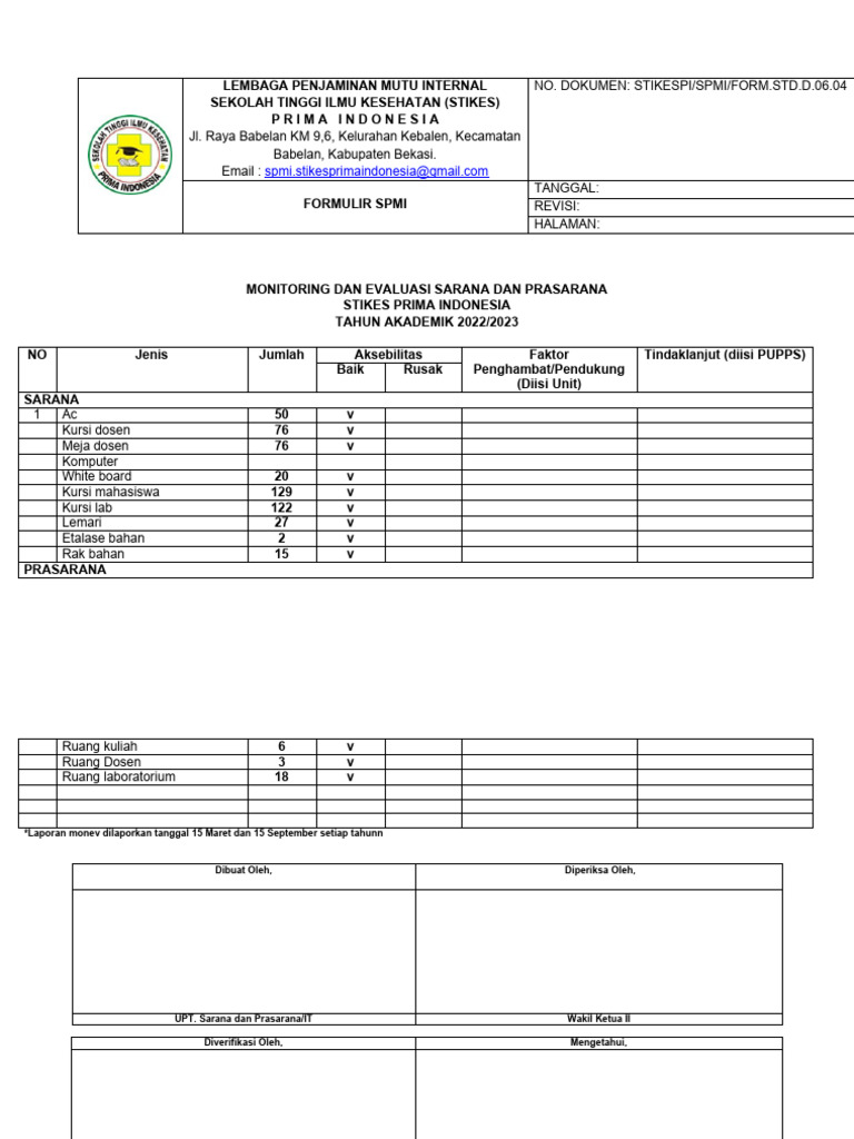 Formulir Monev Sarana Dan Prasarana | PDF