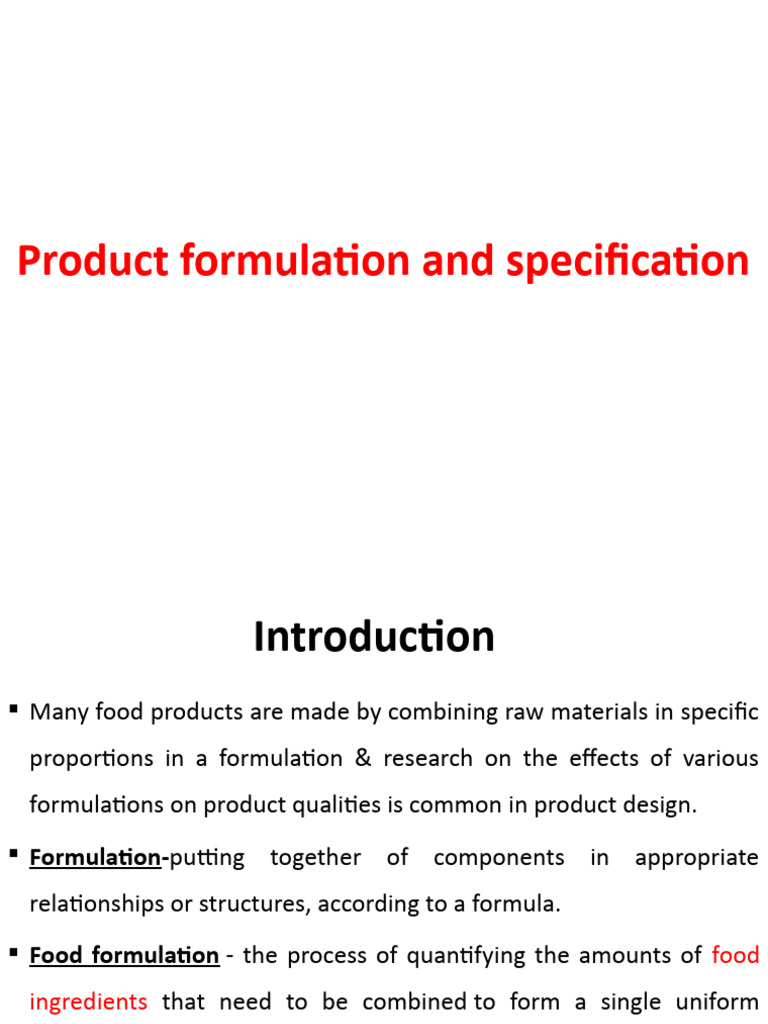Product Formulation and Specification | PDF | Foods | Nutrients