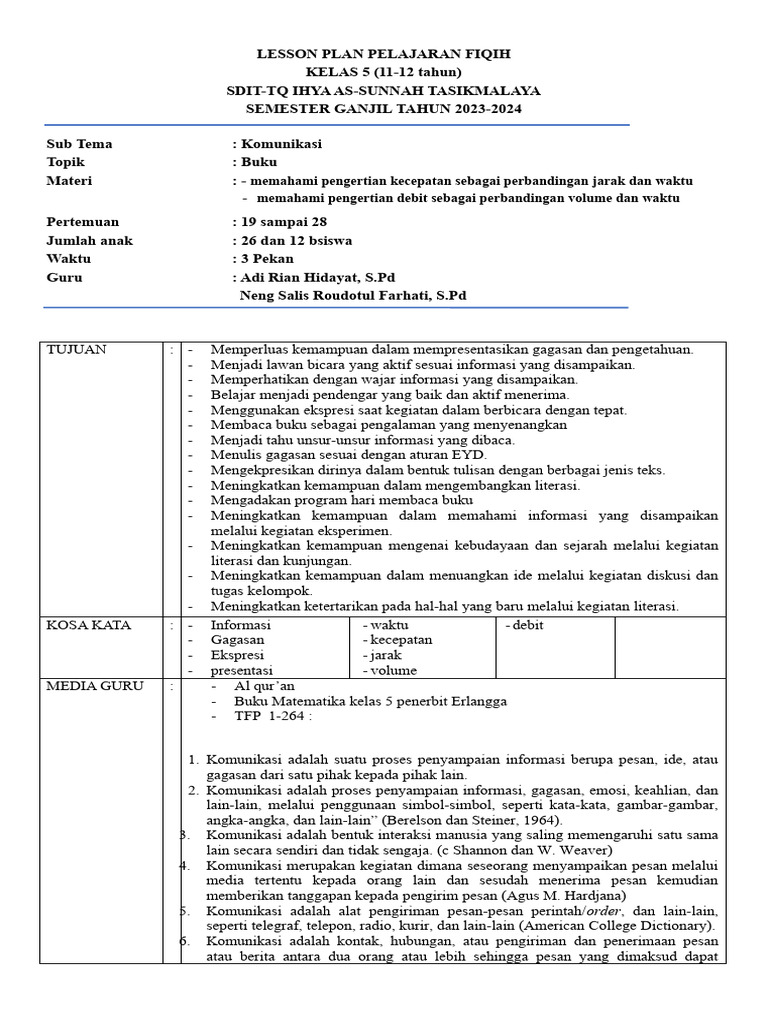 LESSON PLAN MATEMATIKA 5 Topik 5 | PDF