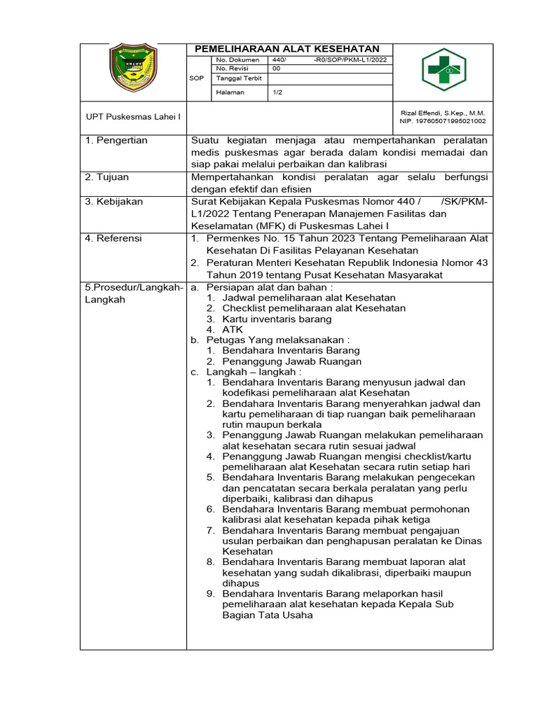 SOP Kalibrasi Alat Kesehatan | PDF