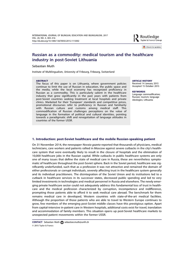 Russian As A Commodity Medical Tourism A | PDF | Health Care | Russian ...