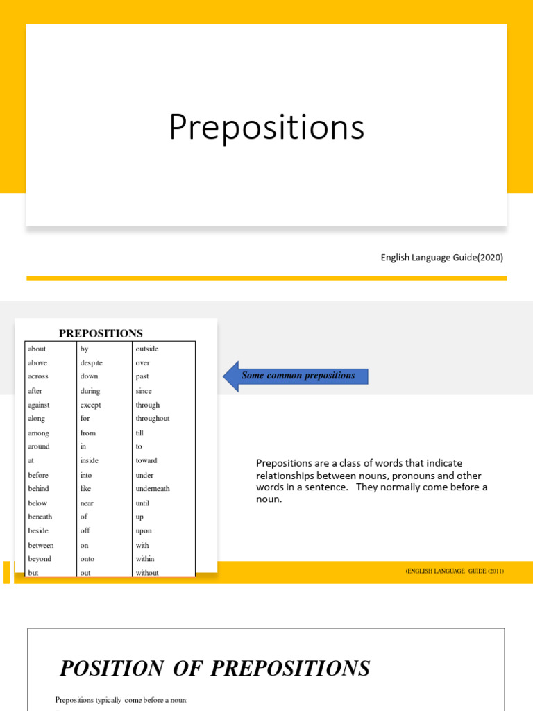 Module On Prepositions | PDF | Preposition And Postposition | Word