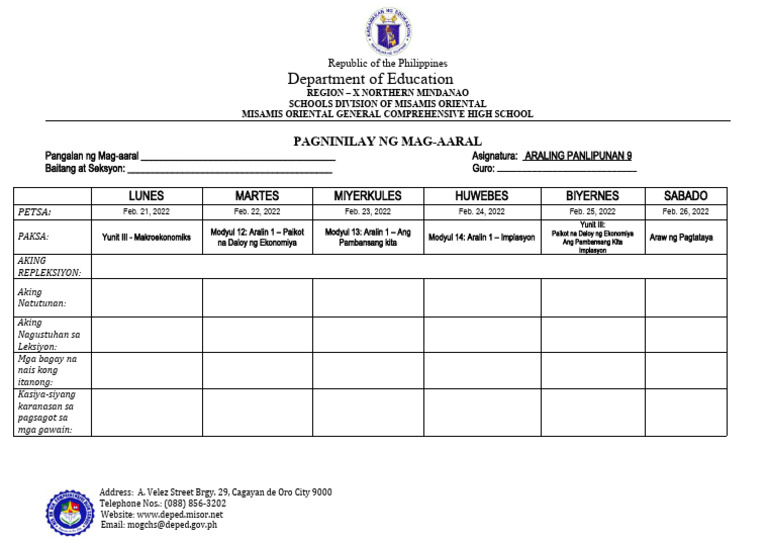Modified Thinking Log Template 1 | PDF