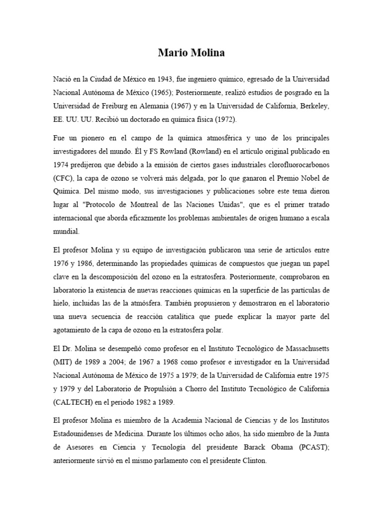 Mario Molina | PDF | Clorofluorocarbono | Naturaleza