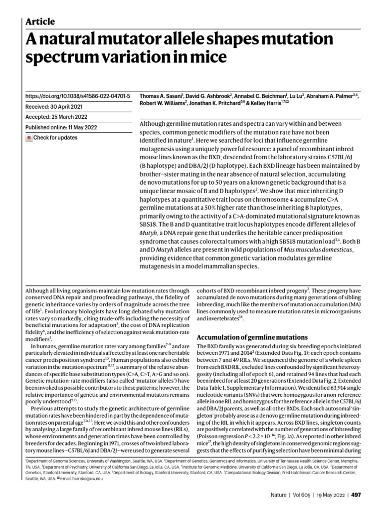 A Natural Mutator Allele Shapes Mutation Spectrum Variation in Mice ...