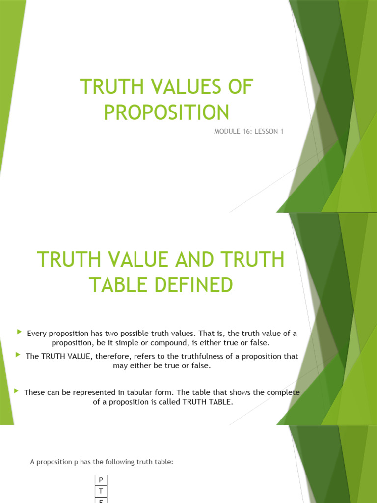 Truth Tables and Values Explained | PDF | Truth | Mathematical Logic