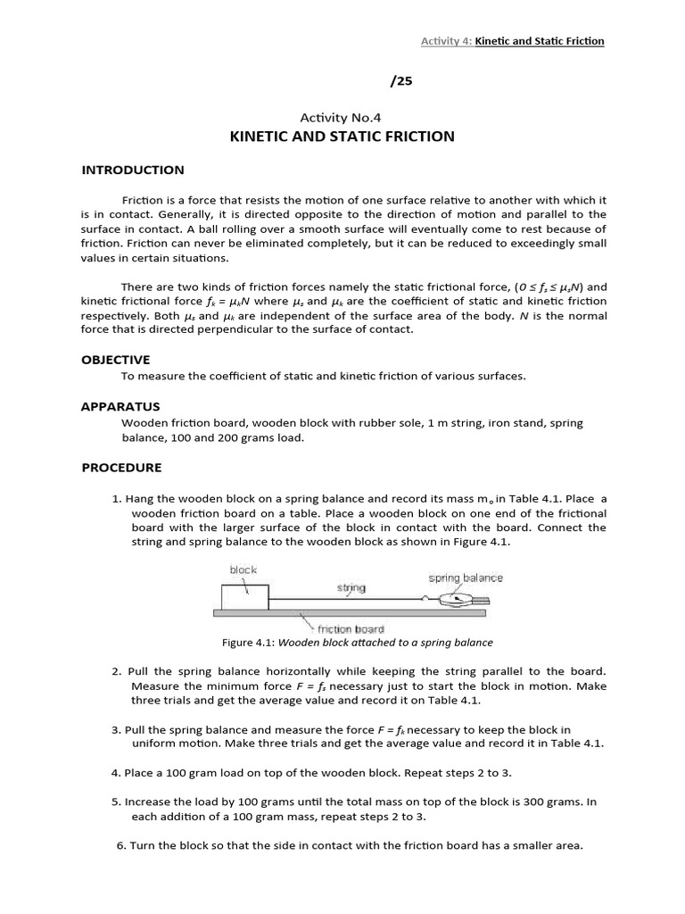 Activity No. 4 | PDF | Friction | Force