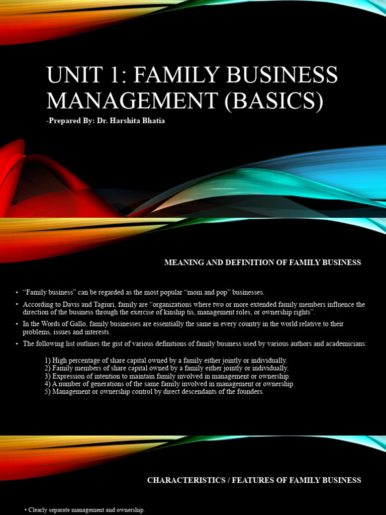 Unit 1 Family Business Management (Basics) | PDF | Family | Governance