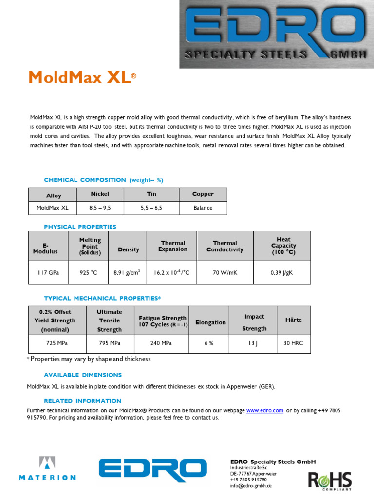 EDRO MoldMax-XL ENG | Download Free PDF | Strength Of Materials | Alloy