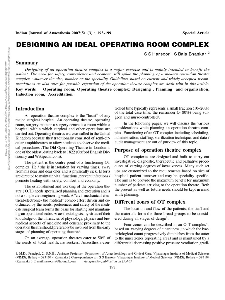 Ideal Operating Room Complex Design | PDF | Operating Theater | Surgery