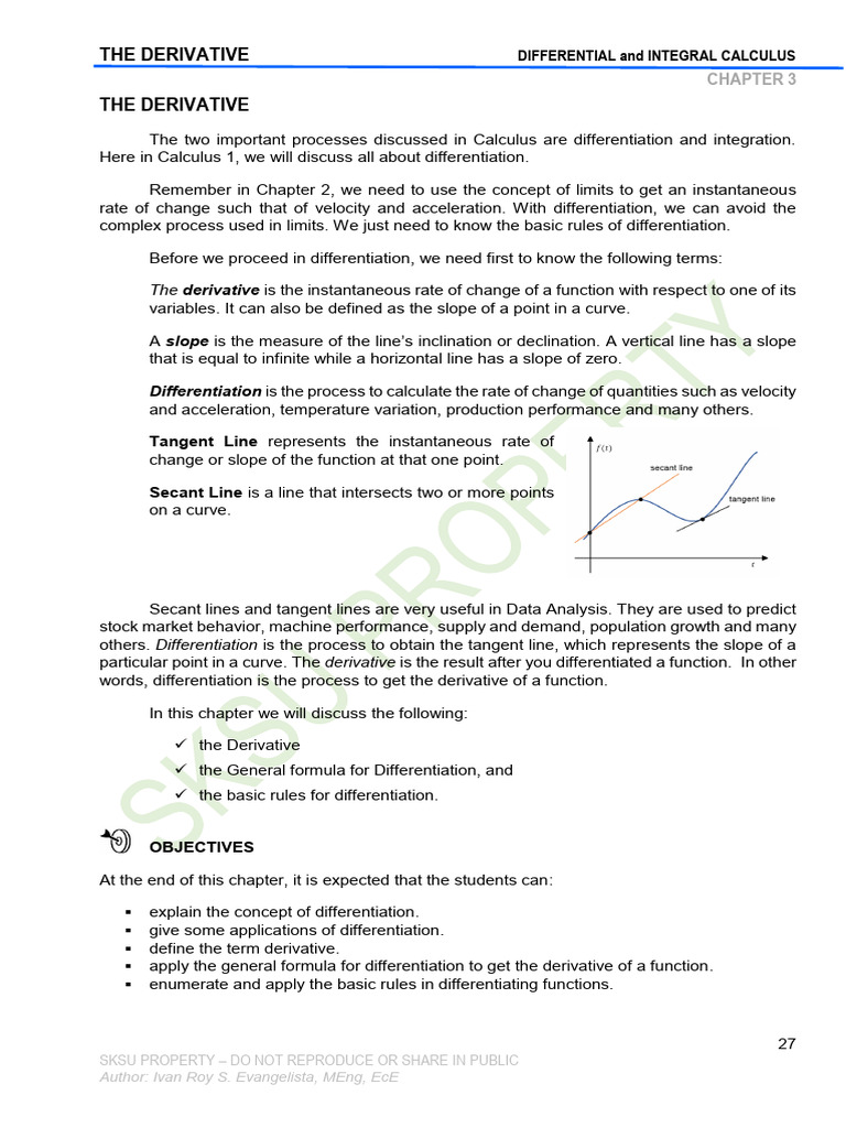 Chapter 3 - The Derivative | PDF | Derivative | Slope