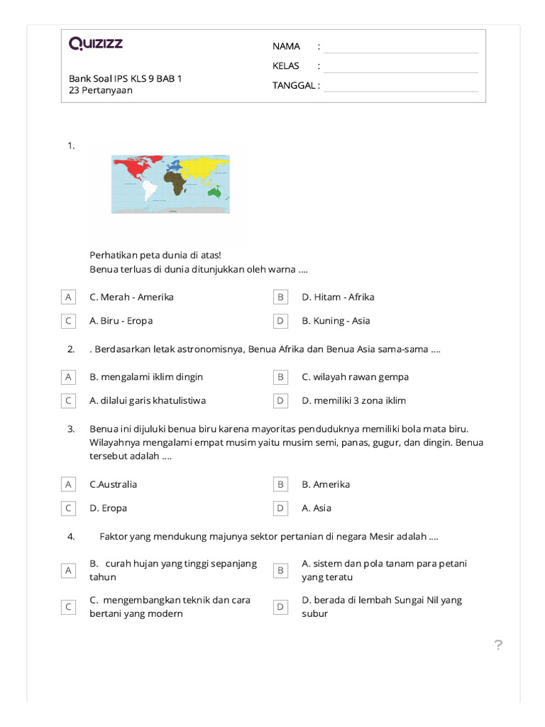 Bank Soal Ips Kls 9 Bab 1 | PDF