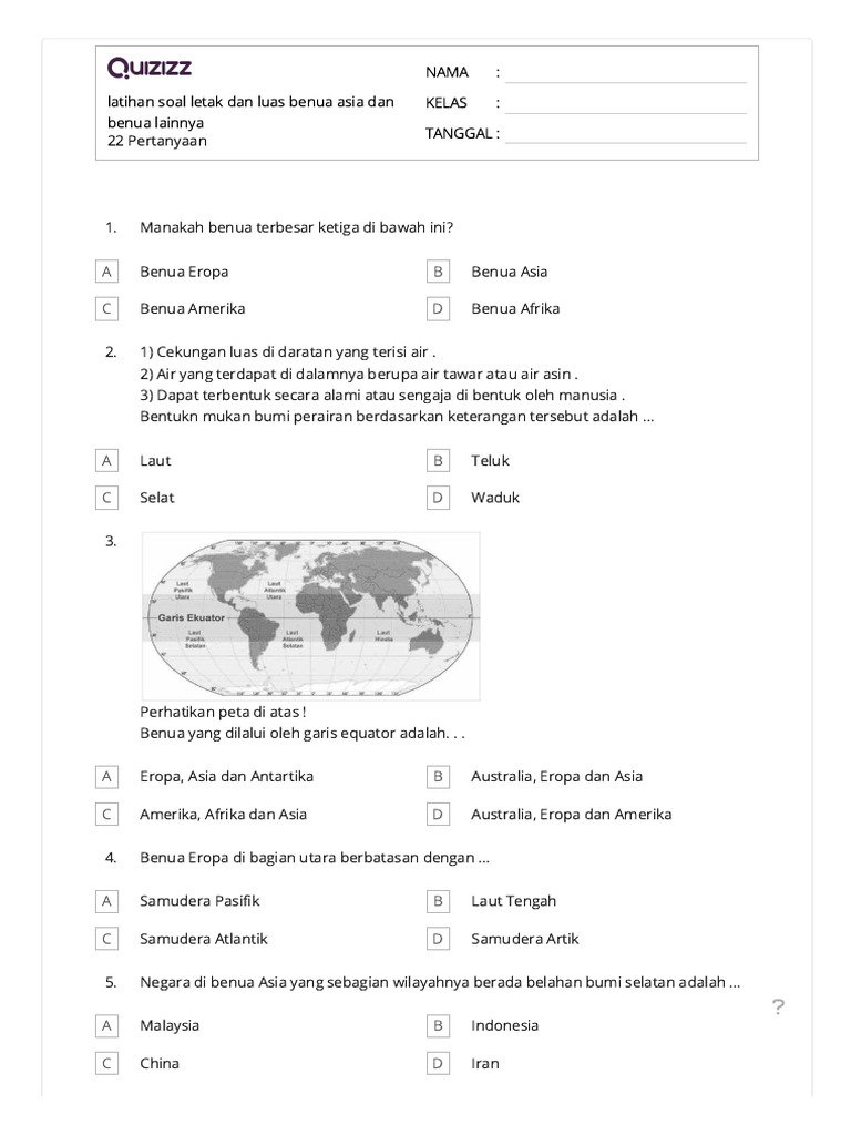 Latihan Soal Letak Dan Luas Benua Asia Dan Benua Lainnya | PDF Latihan Soal Letak Dan Luas Benua Asia Dan Benua Lainnya | PDF