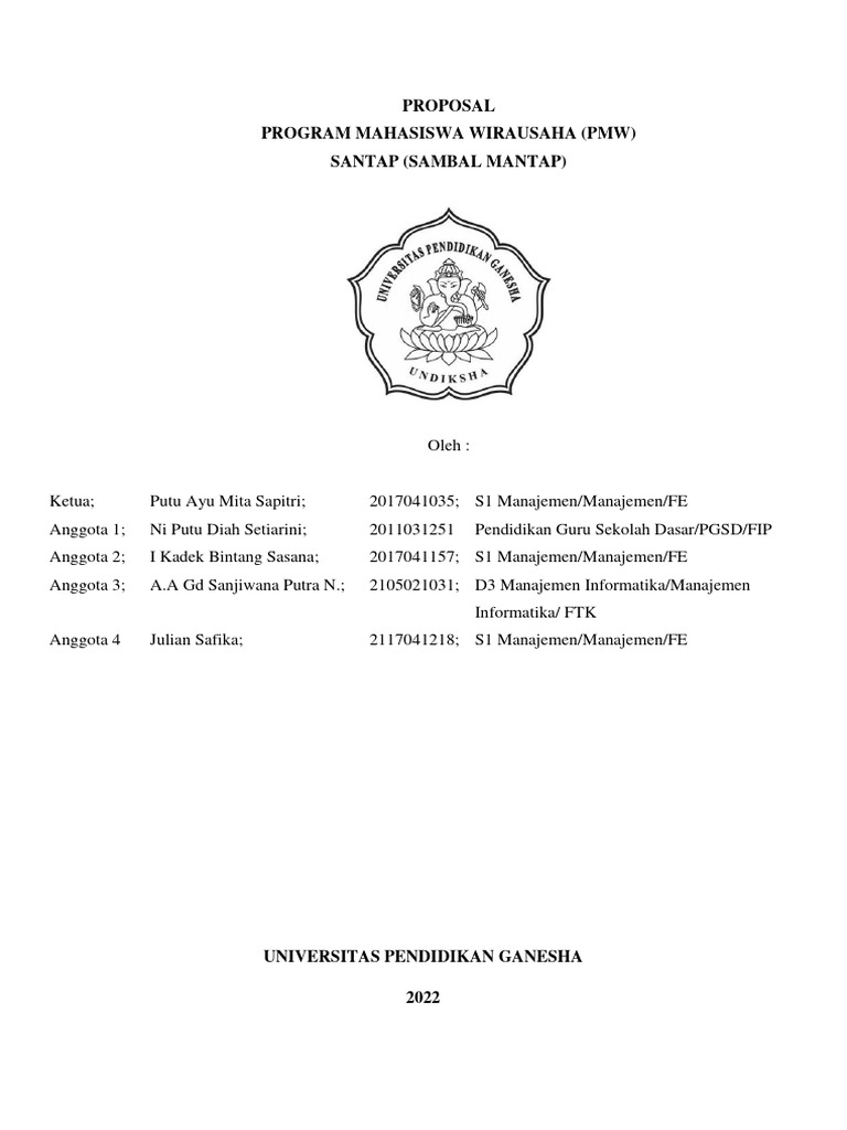 Proposal PMW - SANTAP (Sambal Mantap) 1 | PDF
