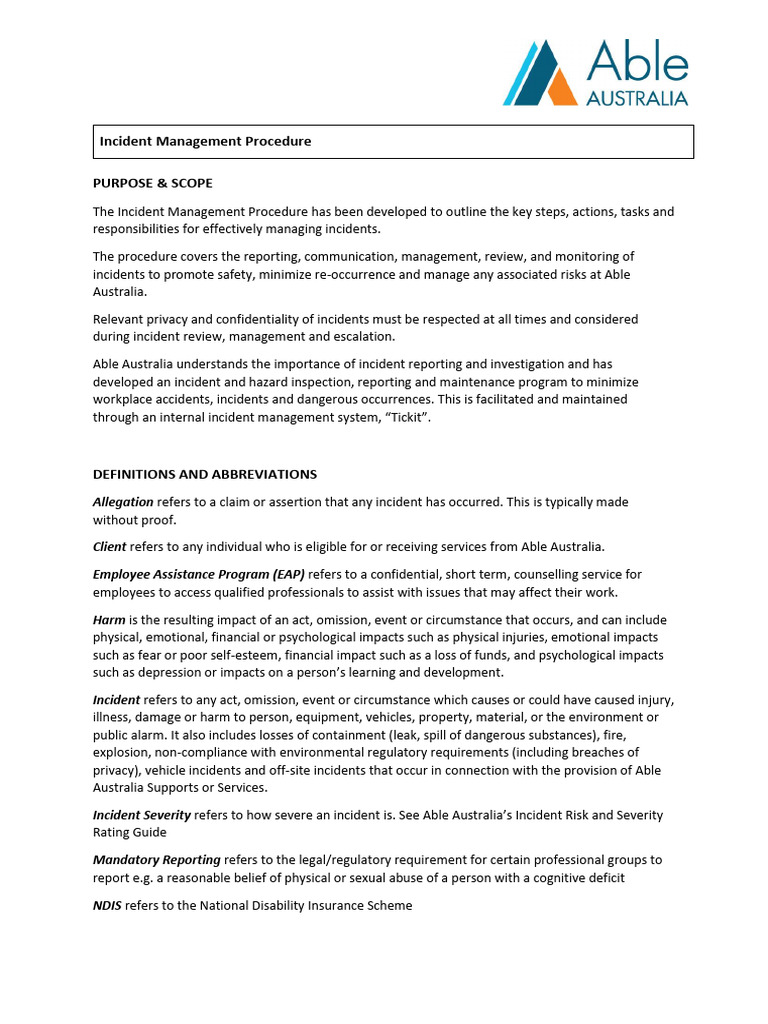 NDIS Incident Management Procedure | PDF | Emergency