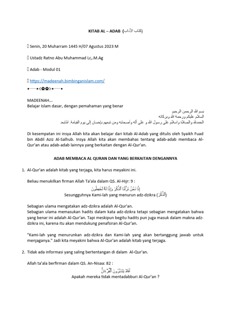 Kitab Adab Membaca Quran | PDF