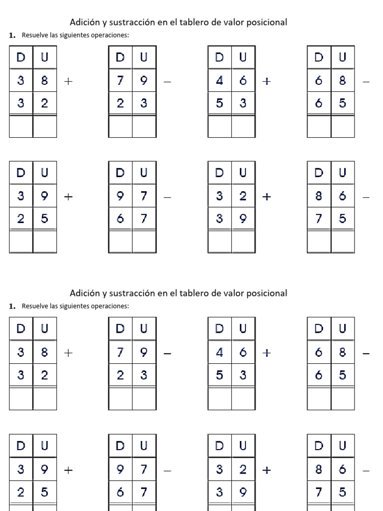 Adición y Sustracción en El Tablero de Valor Posicional | PDF