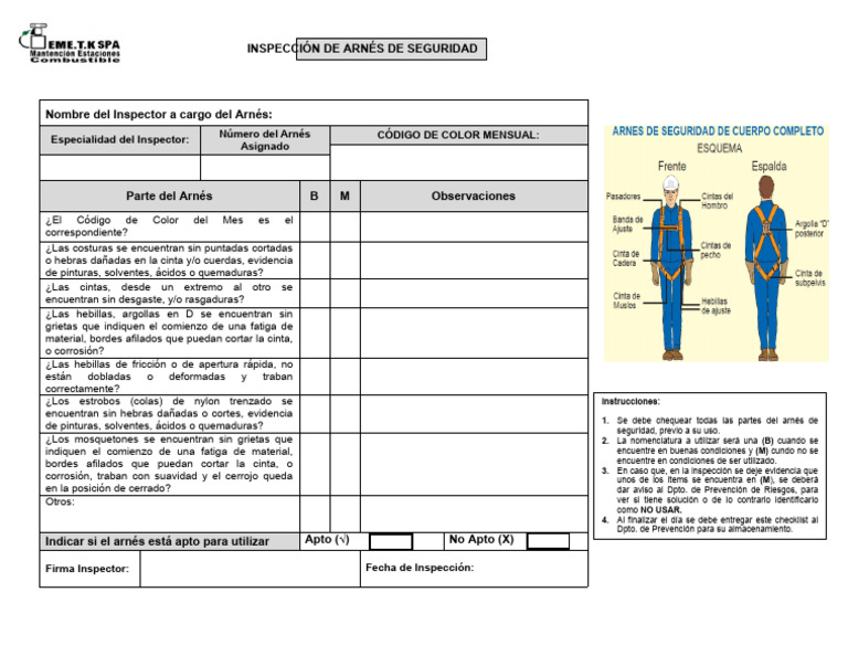 Check List Arnés de Seguridad | PDF | Materiales