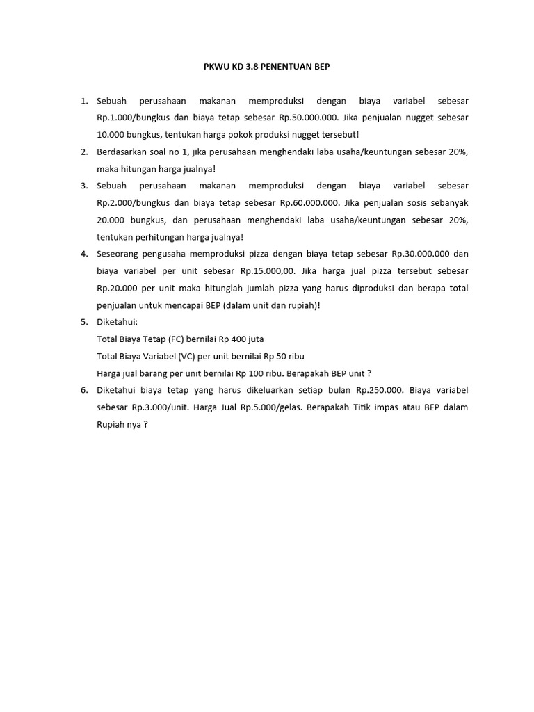 Soal BEP | PDF