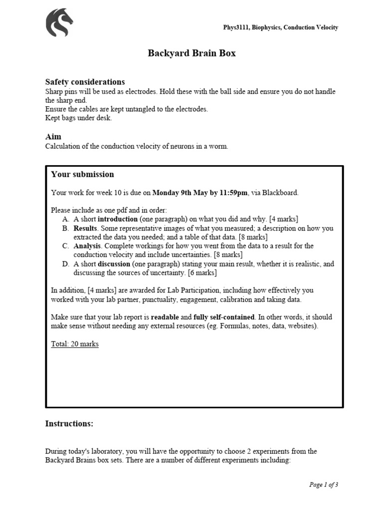Backyard Brain Lab Week 9 - 1 | PDF | Brain | Action Potential