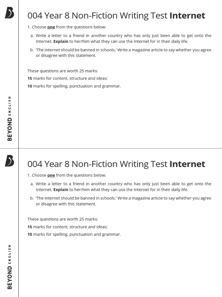 Year 8 Non-Fiction Writing Test Guide | PDF