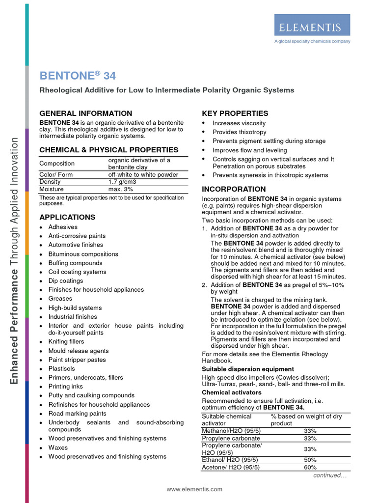 Bentone 34 | Download Free PDF | Paint | Materials