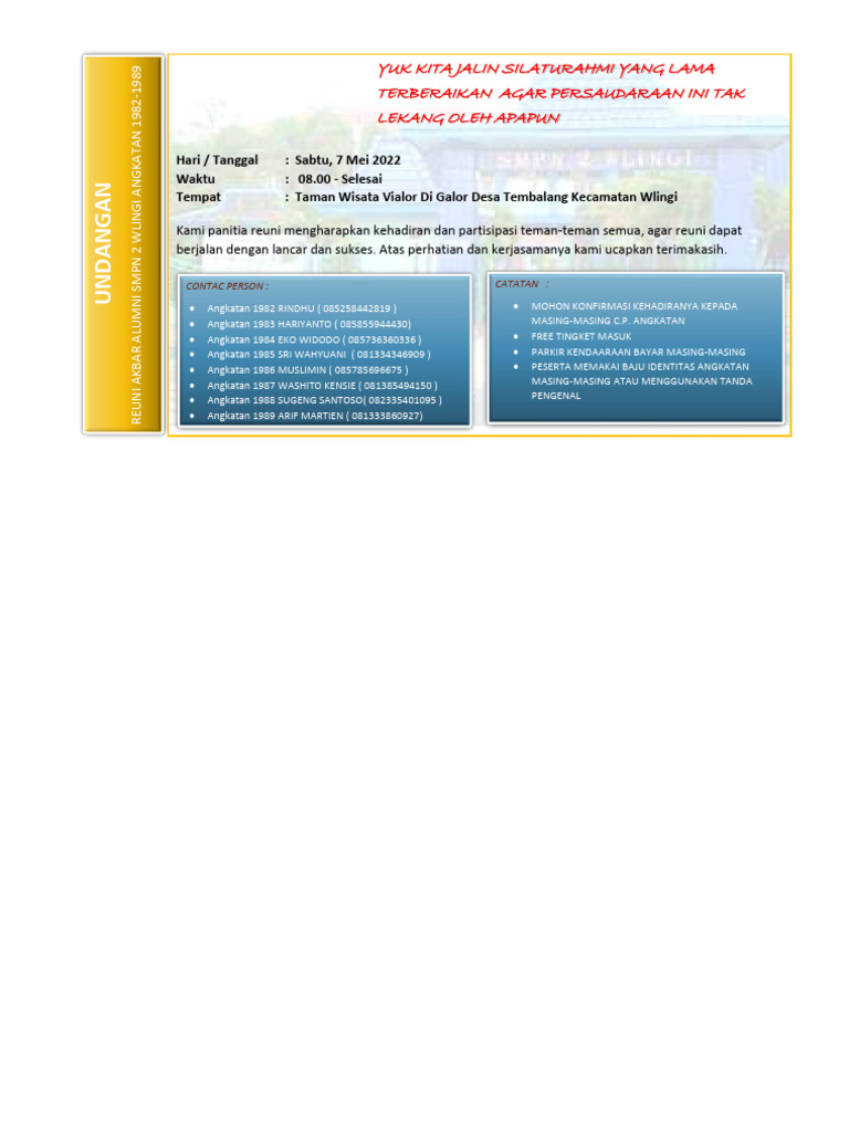 Undangan Reuni SMP - Docx.1 | PDF