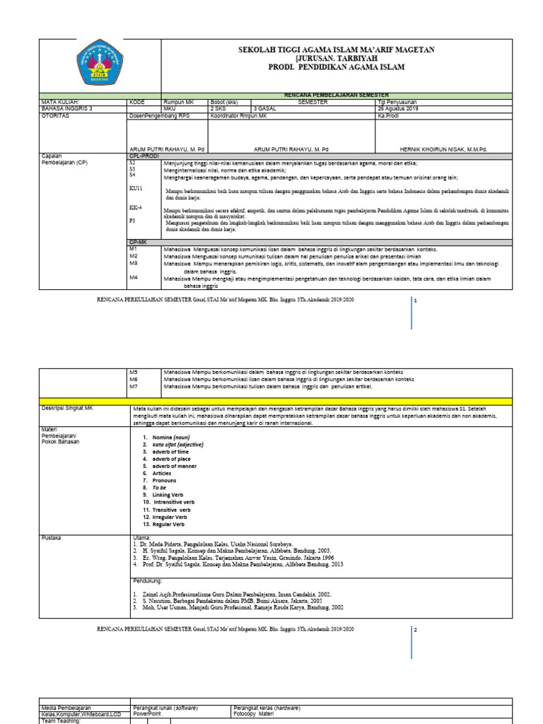 RPS Bhs. Inggris 3 Arum Putri | PDF
