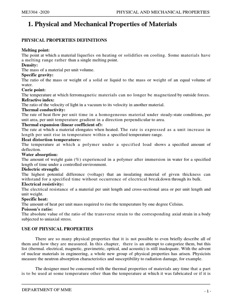 Overview of Material Properties | PDF | Deformation (Engineering ...