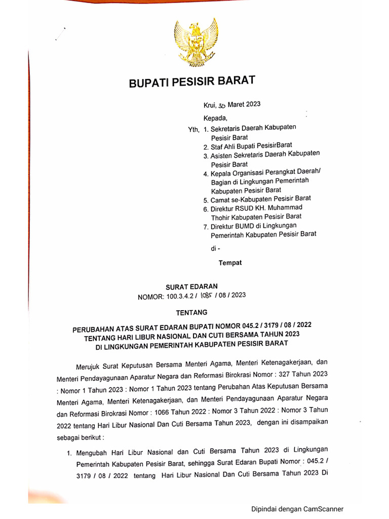 edaran cuti bersama terbaru | PDF