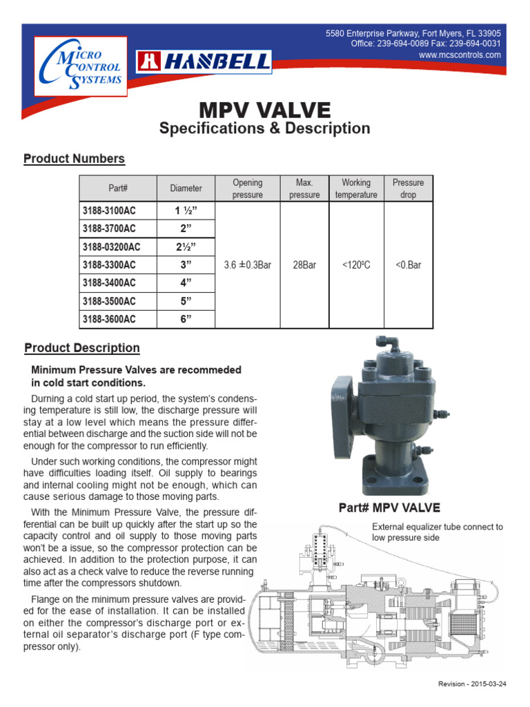 Hanbell MPV Valve Spec Sheet | PDF | Chemical Engineering | Applied And Interdisciplinary Physics