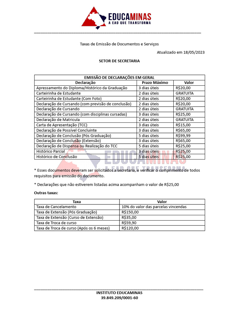 Educaminas 1 | PDF | Estágios educacionais | Ensino Superior