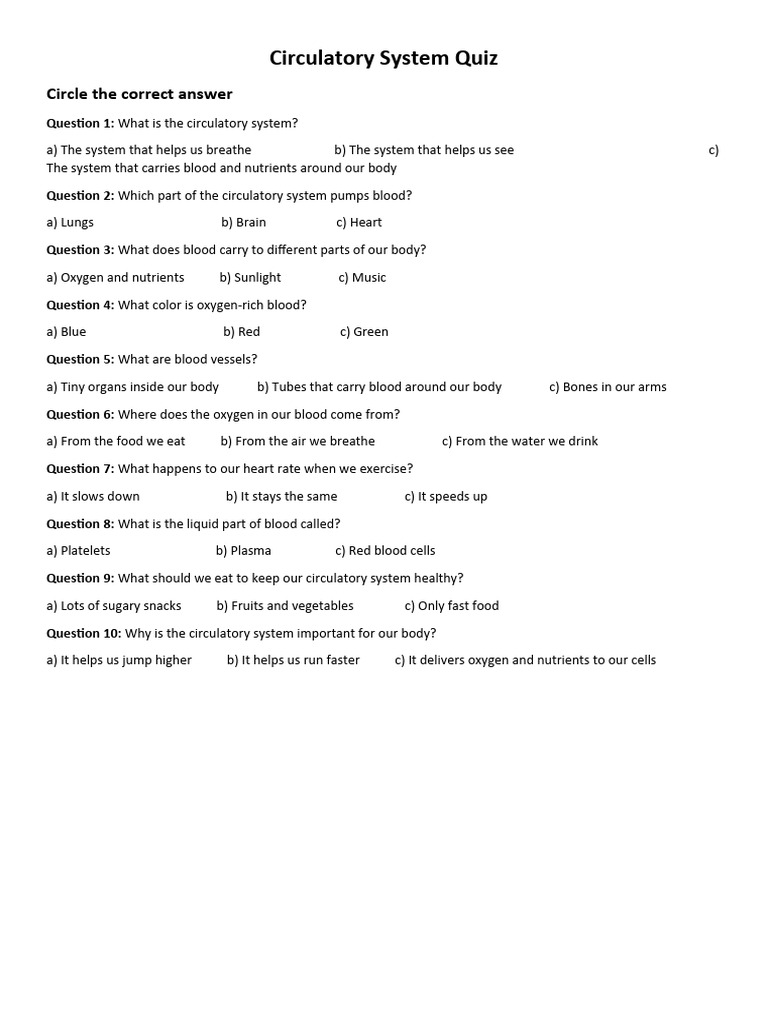 Circulatory System Basics Quiz | PDF