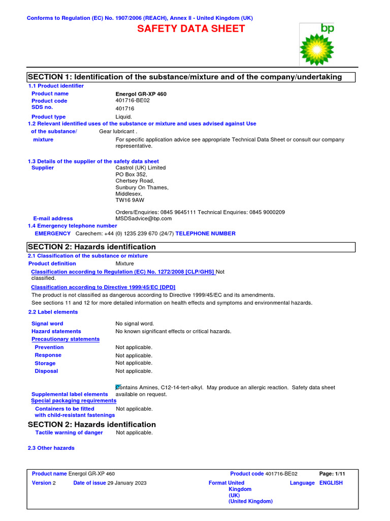 MSDS GR-XP 460 | PDF | Physical Sciences | Occupational Safety And Health