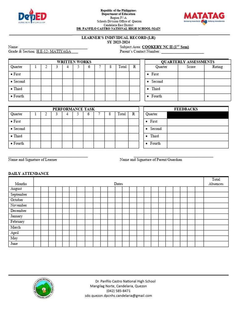 Individual Learner's Record (LR) | Download Free PDF | Educational Assessment And Evaluation ...