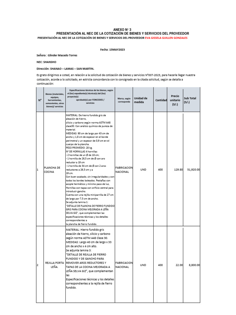 Anexo 03 SC 007-2023 Nec Shansho 2 | PDF | Materiales | Ingeniería de ...