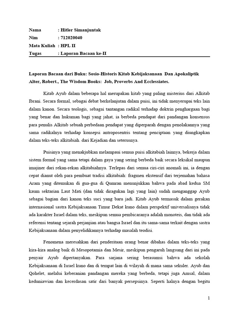 Hitler Simanjuntak - Laporan Bacaan Ke II | PDF