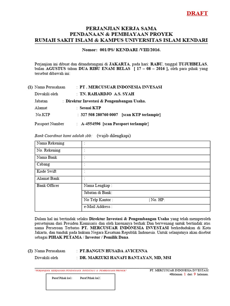 (1a) Perjanjian Kerja Sama - Pendanaan Proyek | PDF