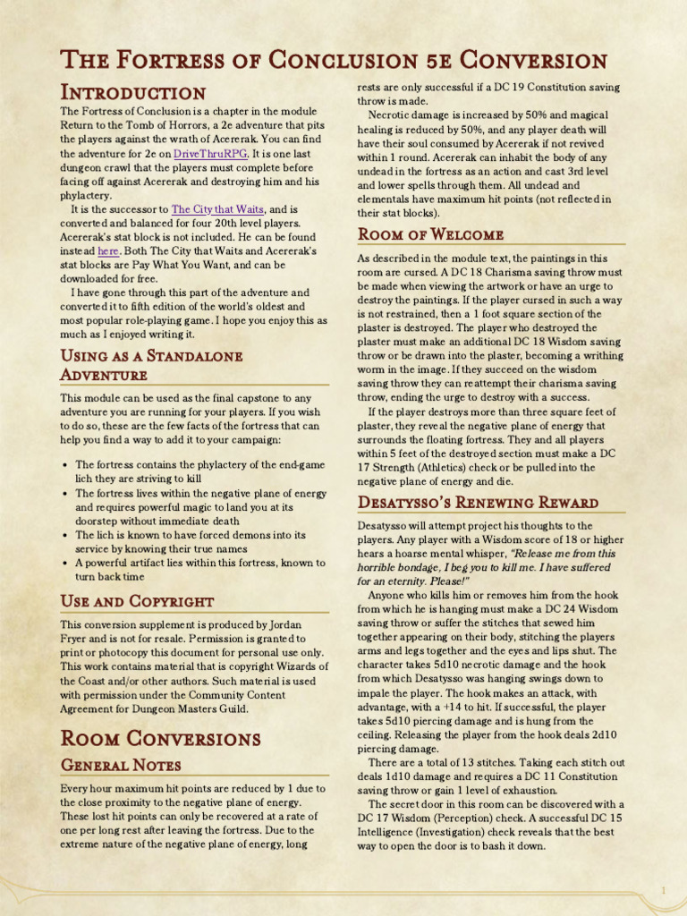 1884935-The Fortress of Conclusion 5e Conversion | PDF | Copyright | License
