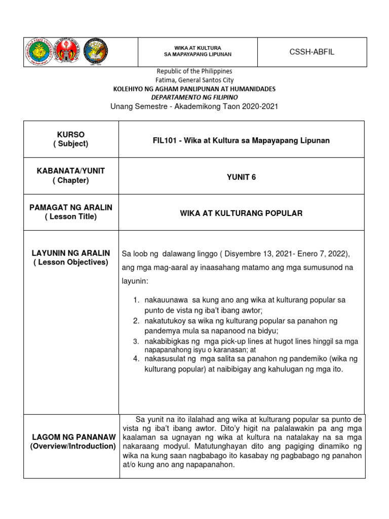 Modyul 6 Fil 101 | PDF