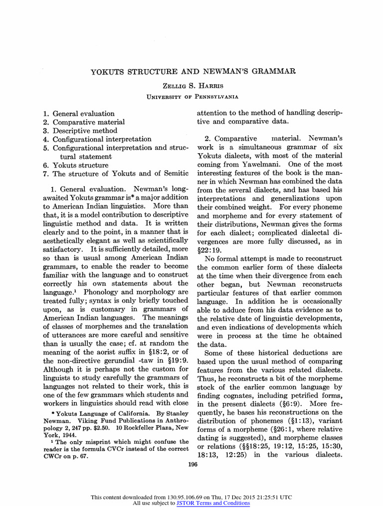 Harris, Z. Yokuts Structure and Newman's Grammar | PDF | Phoneme | Linguistics