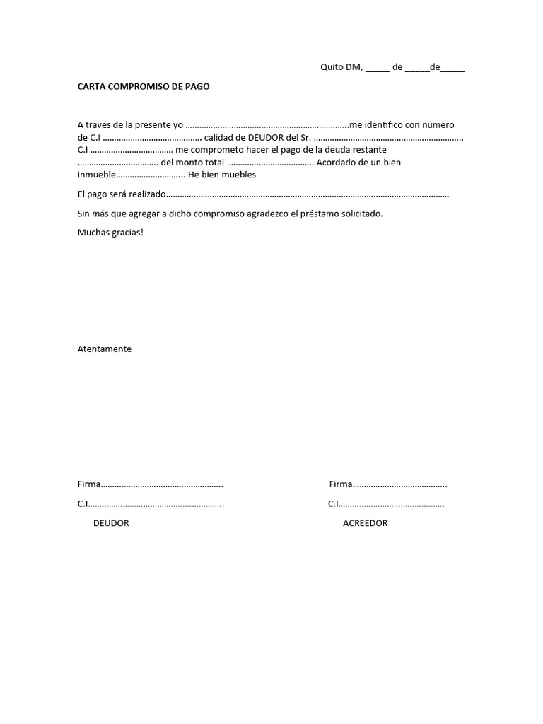 Carta de Compromiso de Pago | PDF