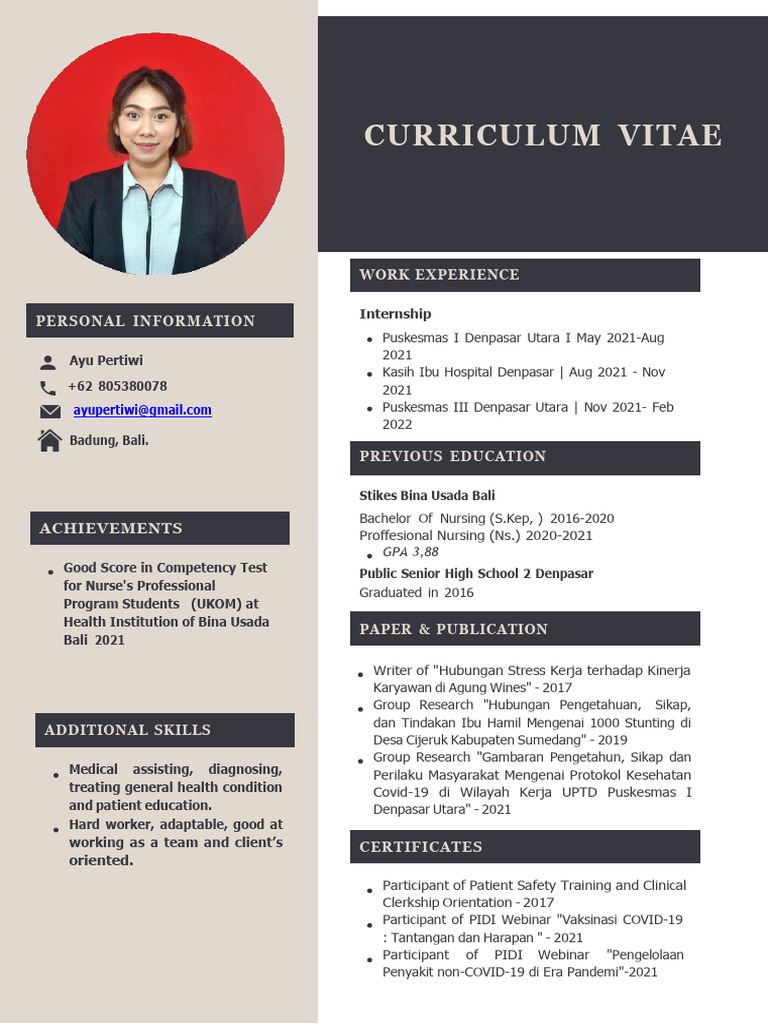 CV - Ayu Pertiwi | PDF | Health Sciences | Public Services
