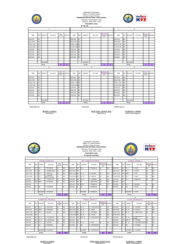 Jhs Teachers Schedule 2023 2024 1 | PDF | Hera | Greek Mythology