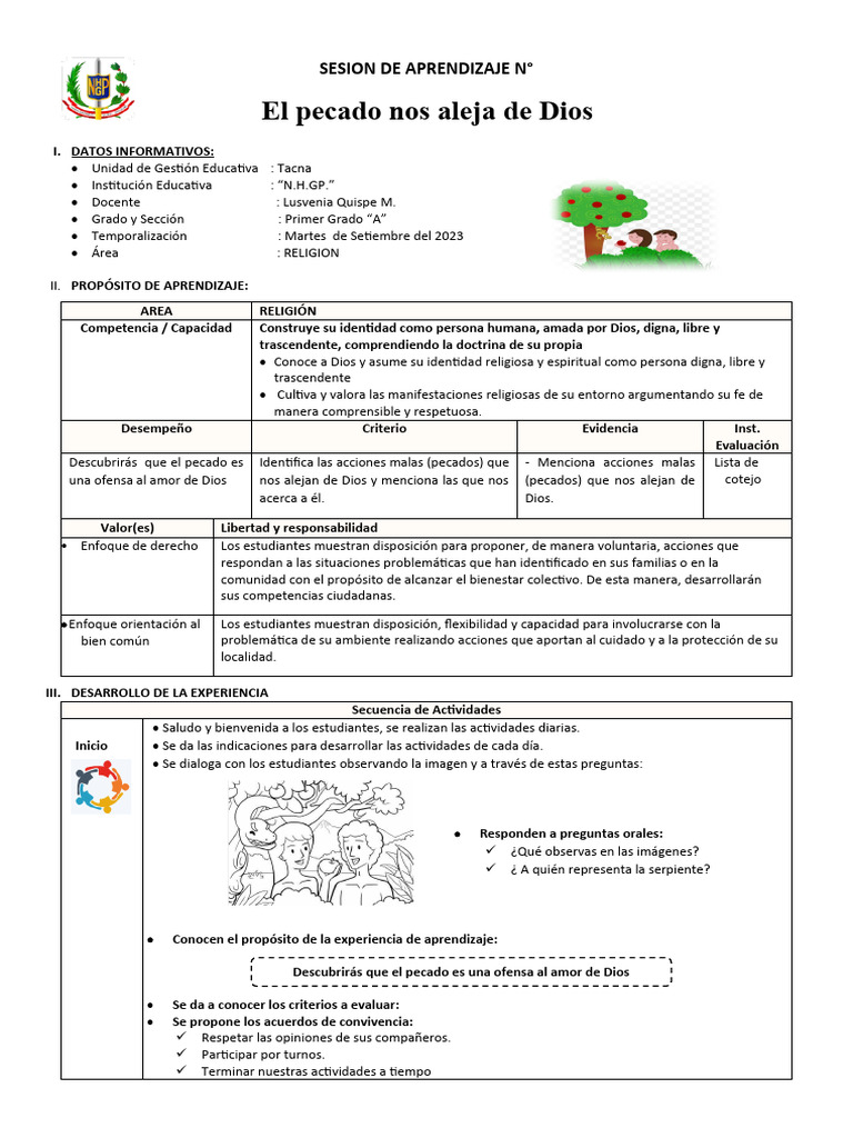 Sesion de Aprendizaje 05 Educ.religiosa | PDF | Aprendizaje | Dios