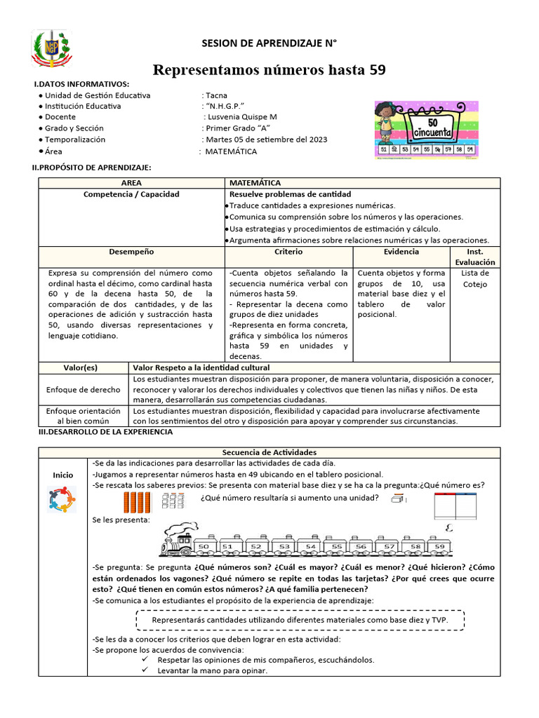 Sesion de Aprendizaje 05 Matematica | PDF | Aprendizaje | Cognición