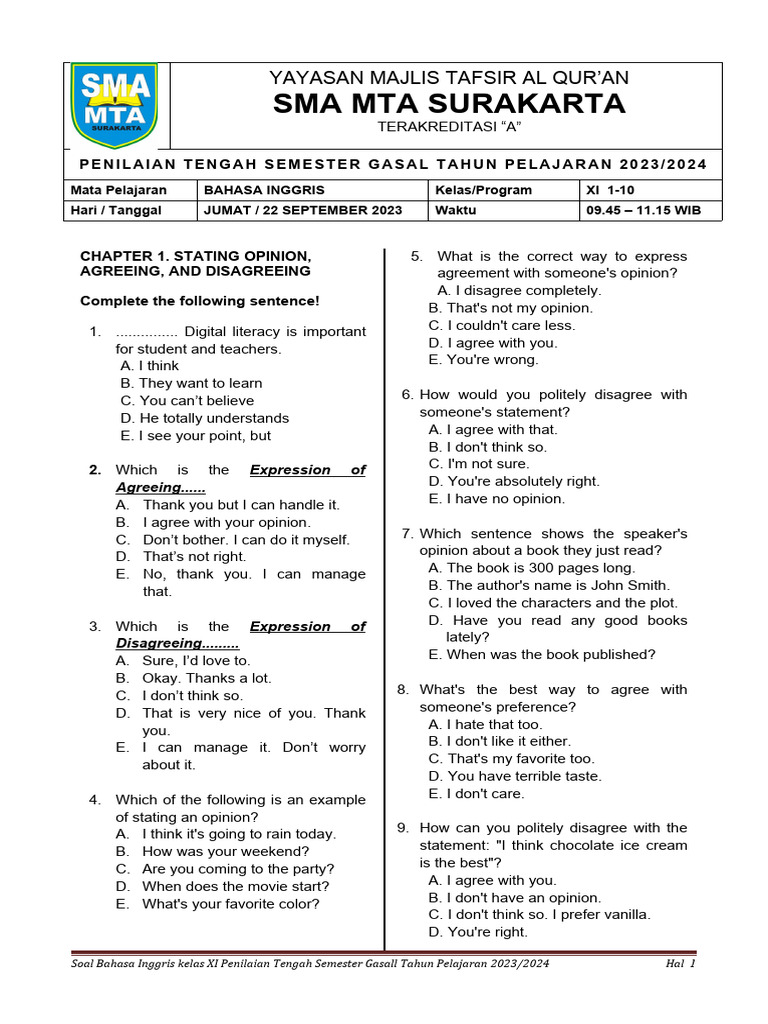 SOAL PTS BAHASA INGGRIS KELAS 11 FIX .......... | PDF