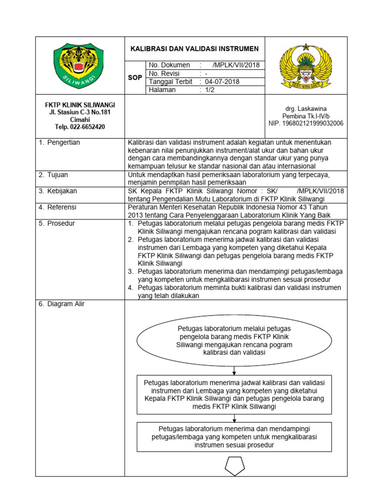 SOP Kalibrasi Dan Validasi Instrumen | PDF | Teknologi & Rekayasa